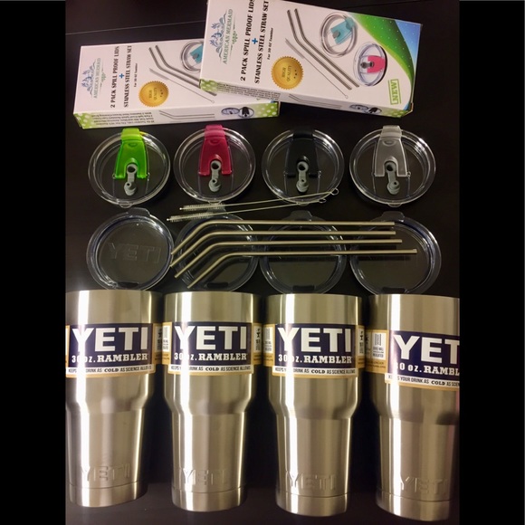 Yeti | Other | 4 Yeti Ramblers 4 Spill Proof Lids 4 Straws | Poshmark